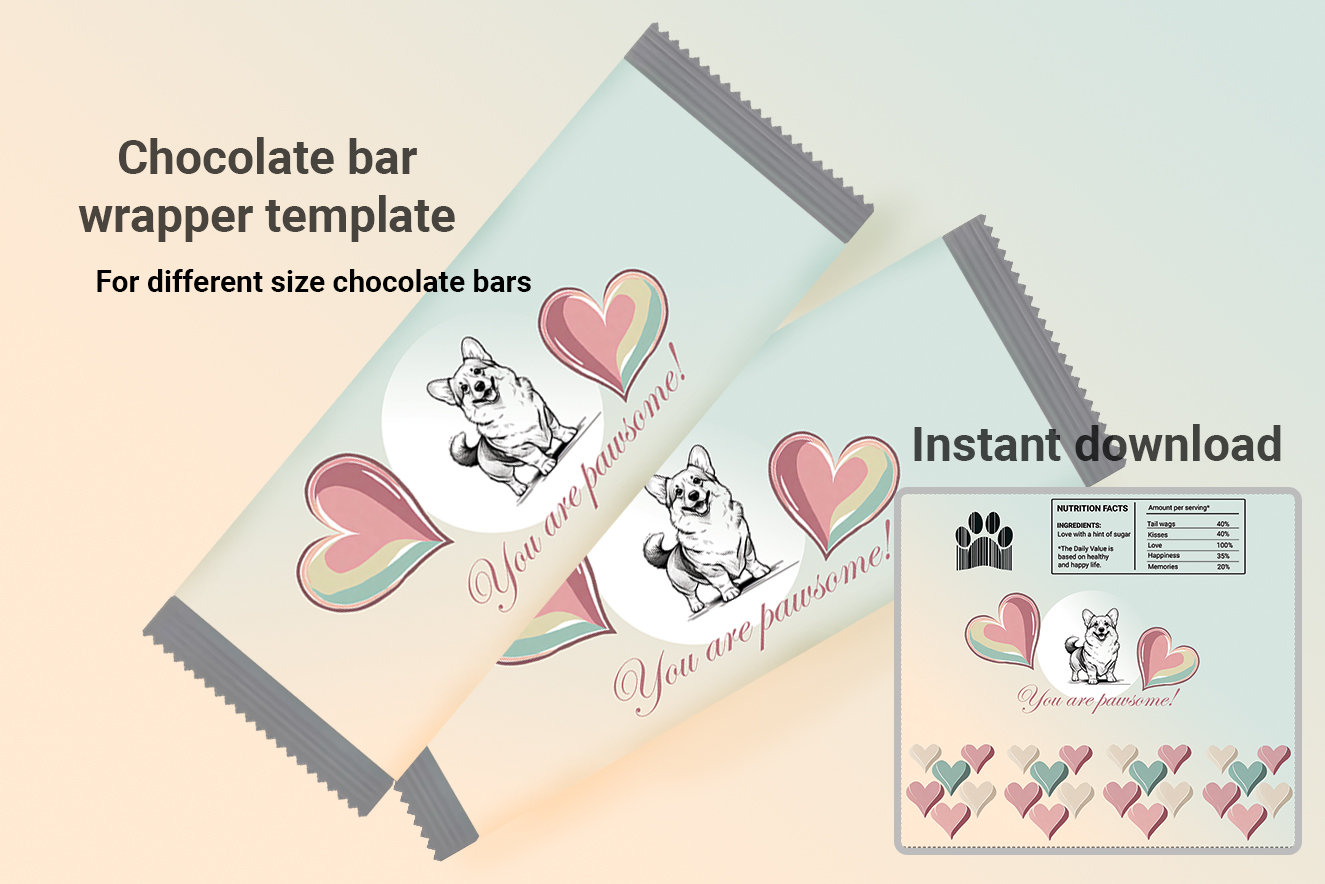 Valentine's Day Chocolate Bar Wrapper With Dog, Candy Bar Wrapper for ...