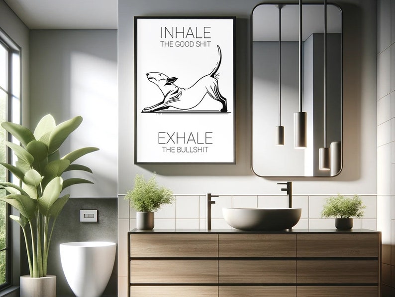 Bathroom Poster, Funny Bull Terrier Wall Art, Minimalist Dog Lover ...