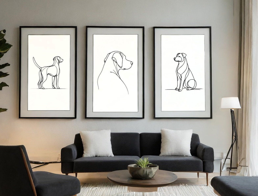 Set of 3 Line Drawings, Dog Line Wall Art, Minimalist Home Decor for ...