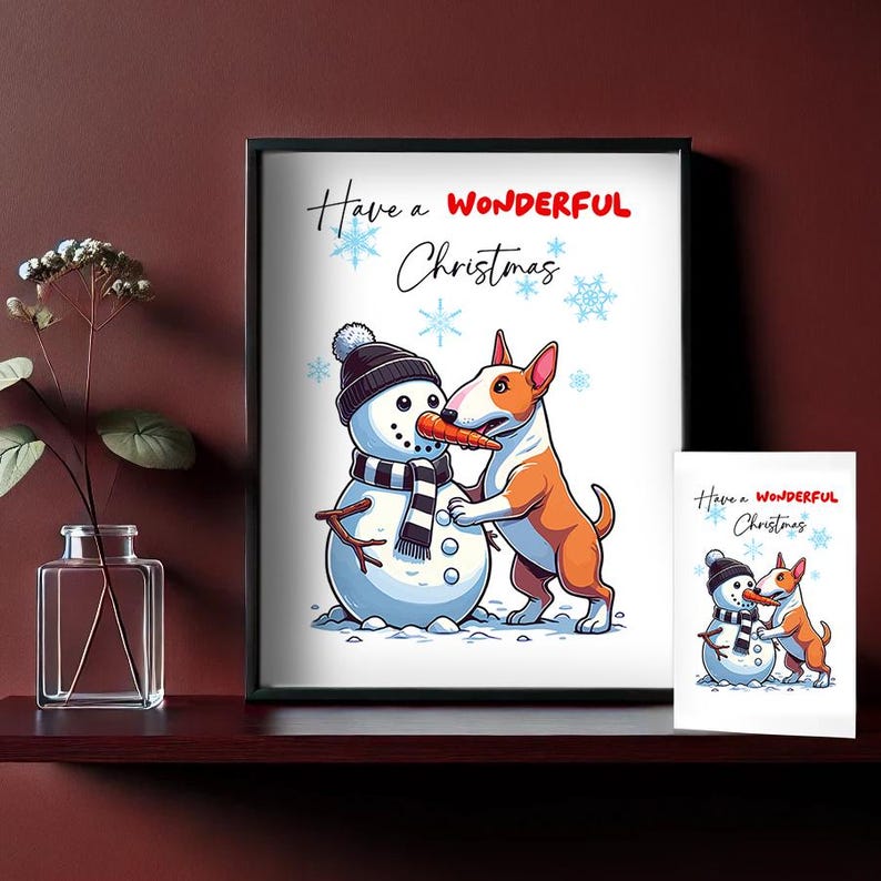 Festive English Bull Terrier Poster Design for Dog Lovers Instant ...