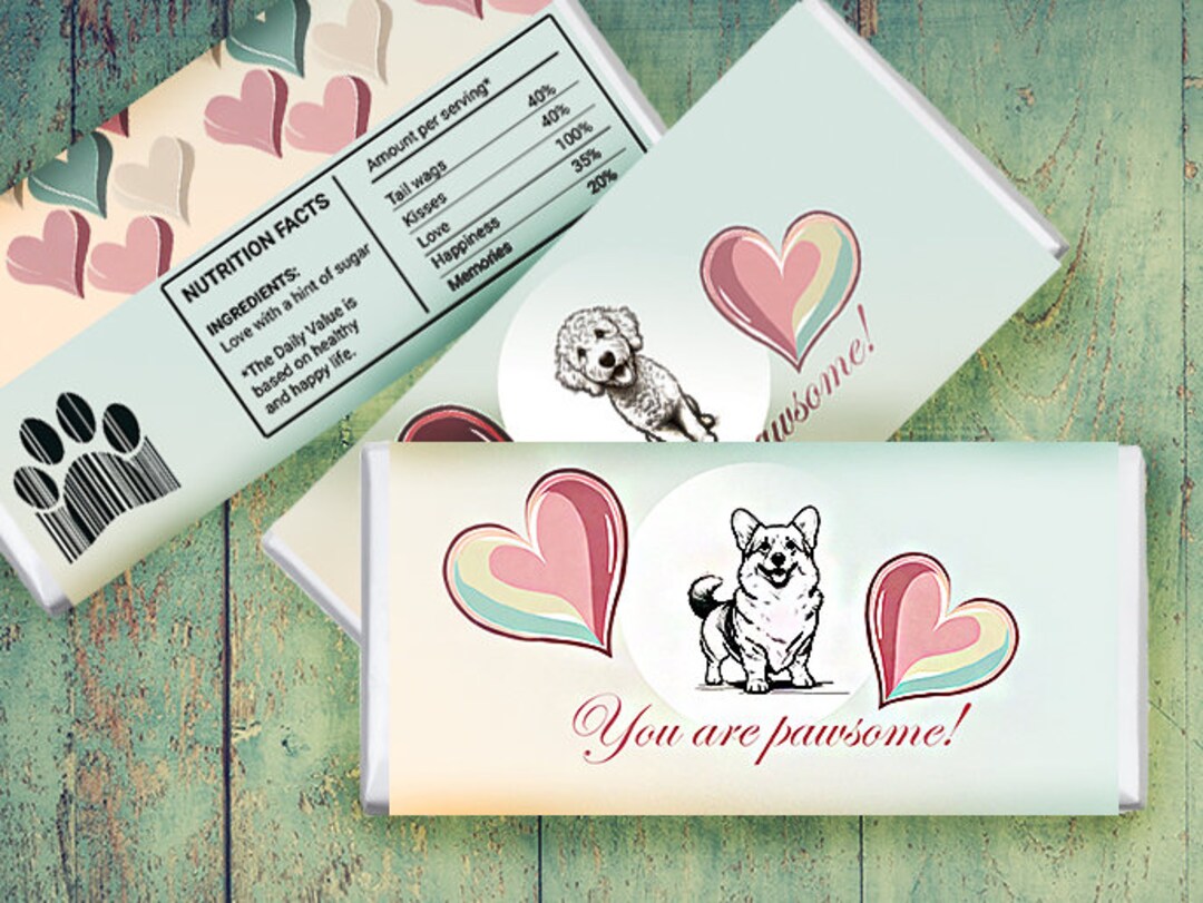 Valentine's Day Chocolate Bar Wrapper With Dog, Candy Bar Wrapper for ...