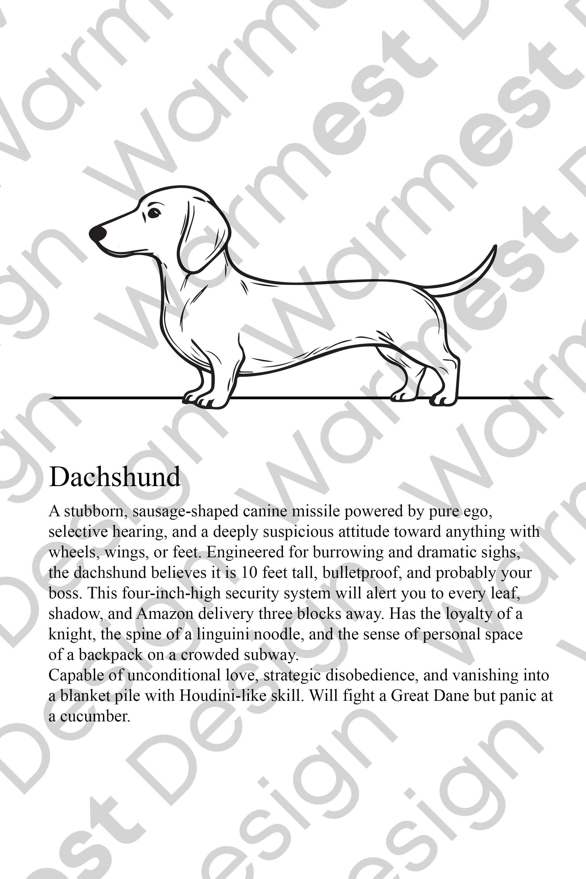 Dachshund Definition Poster Funny Wall Decor Minimalist Sausage Dog ...