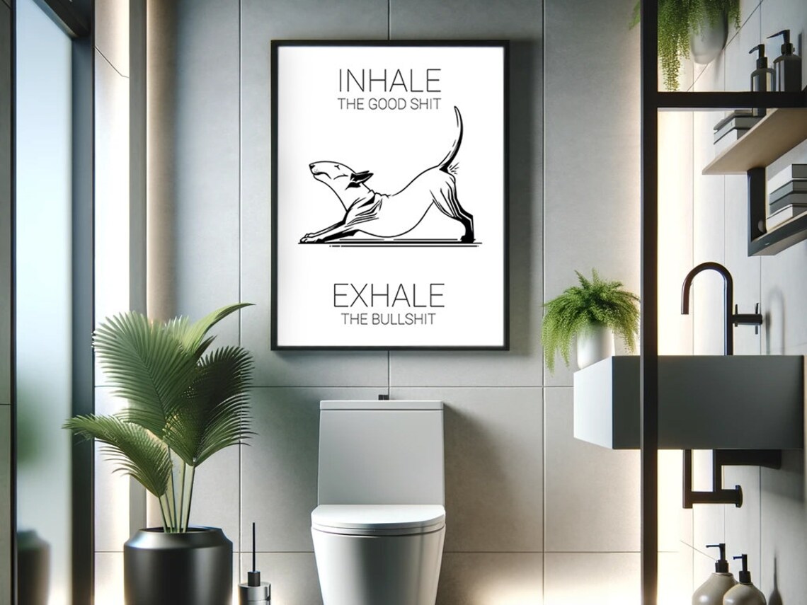 Bathroom Poster, Funny Bull Terrier Wall Art, Minimalist Dog Lover ...