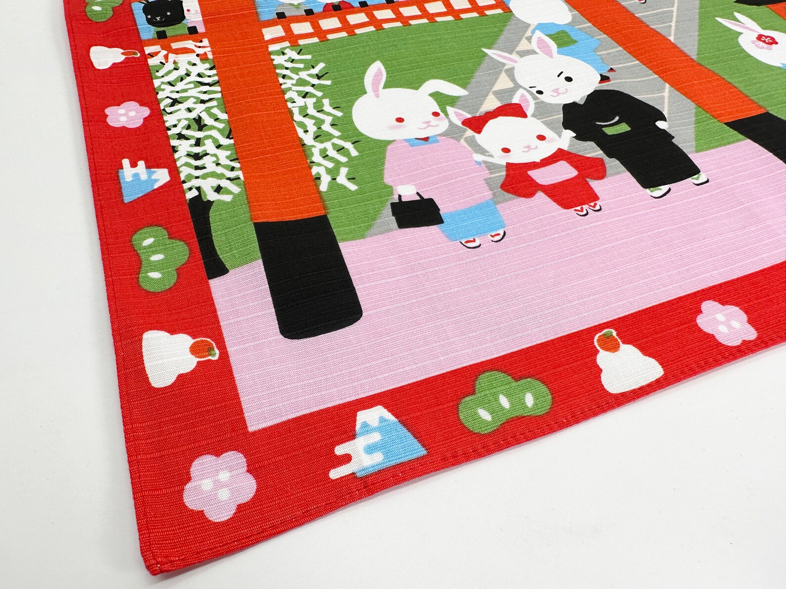 Japanese Shrine and Mt. Fuji With Rabbits for New Year Furoshiki ...