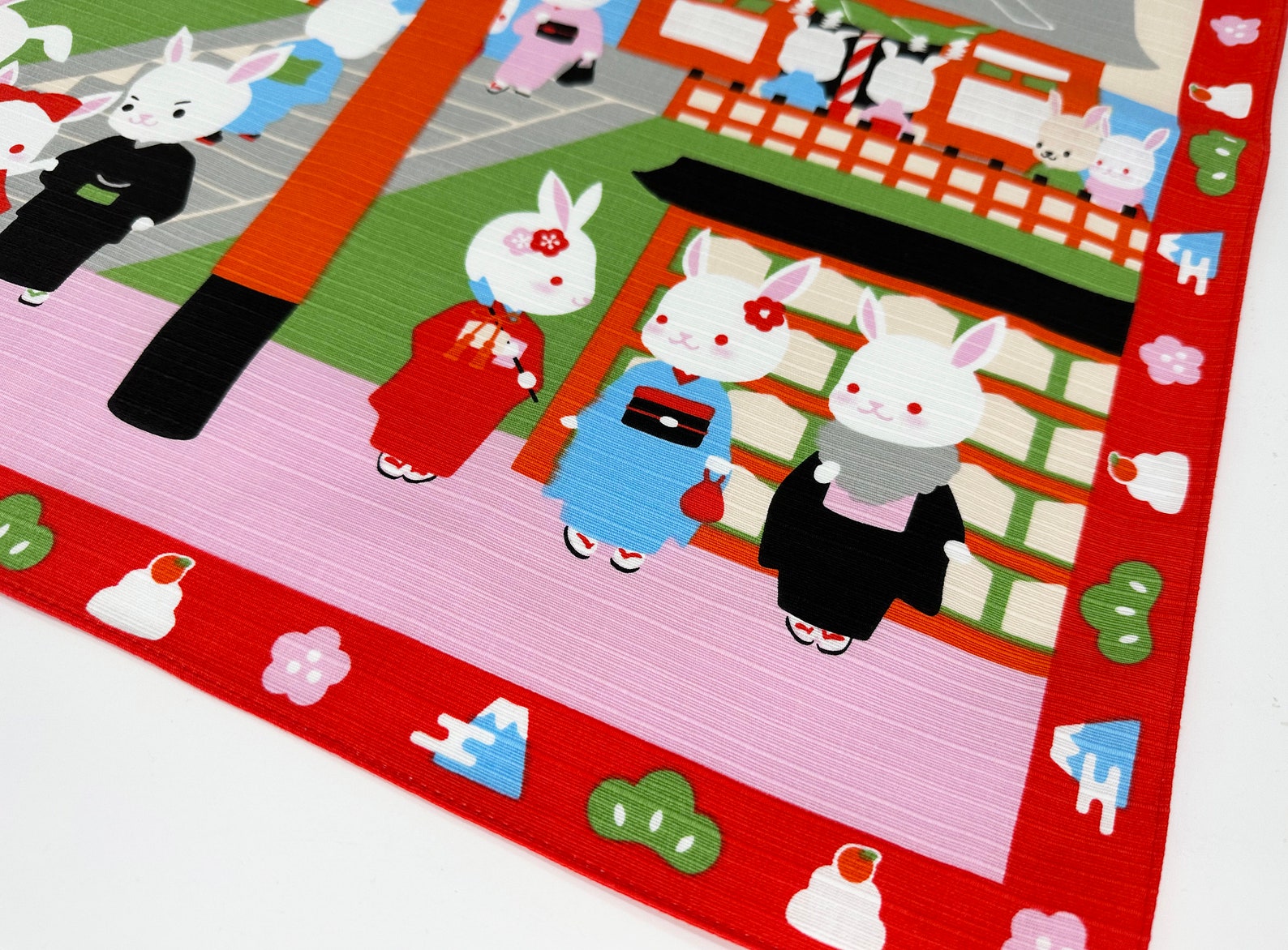 Japanese Shrine and Mt. Fuji With Rabbits for New Year Furoshiki ...