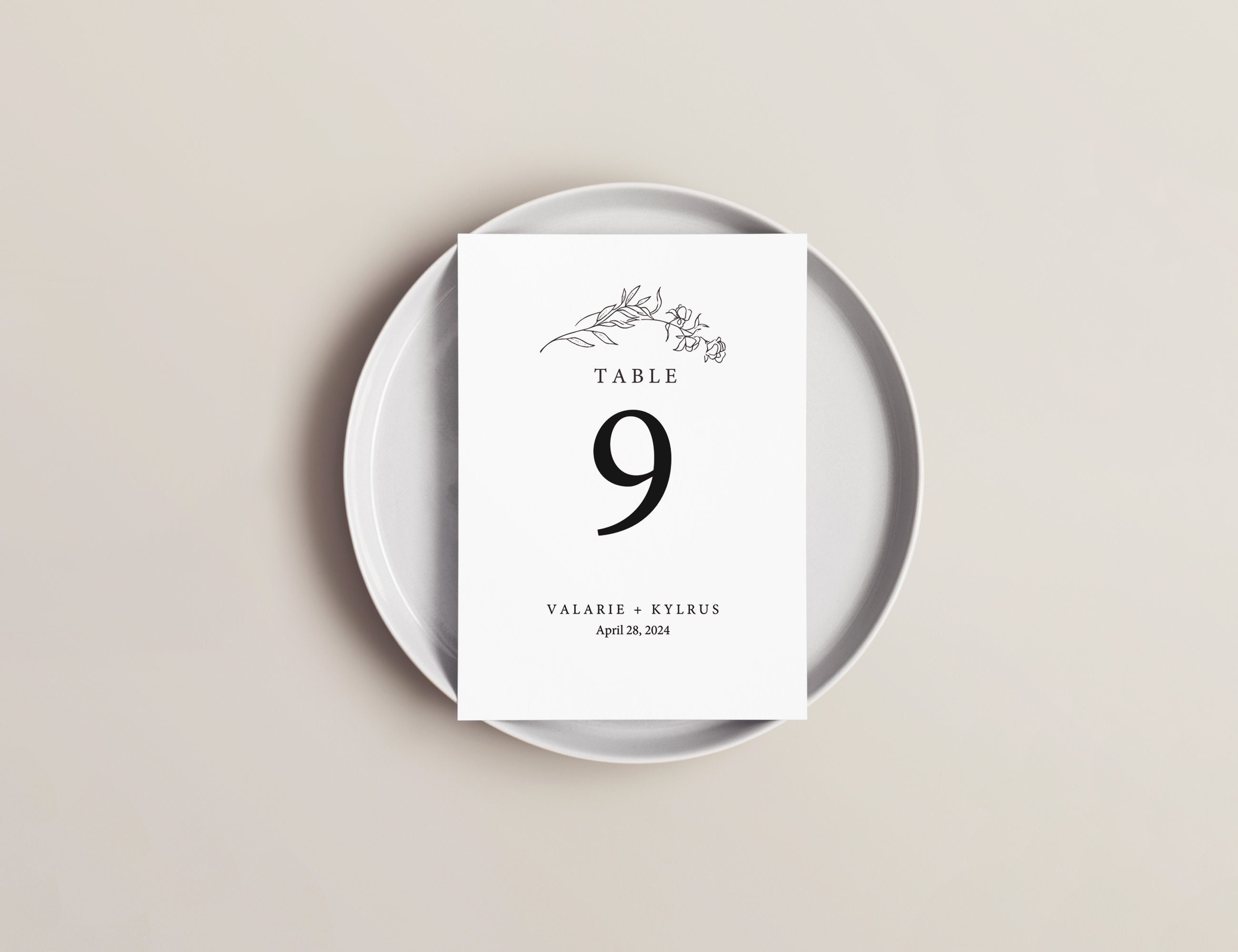 Classic Table Number Template | Elegant Leaf Wreath | Instant Download ...