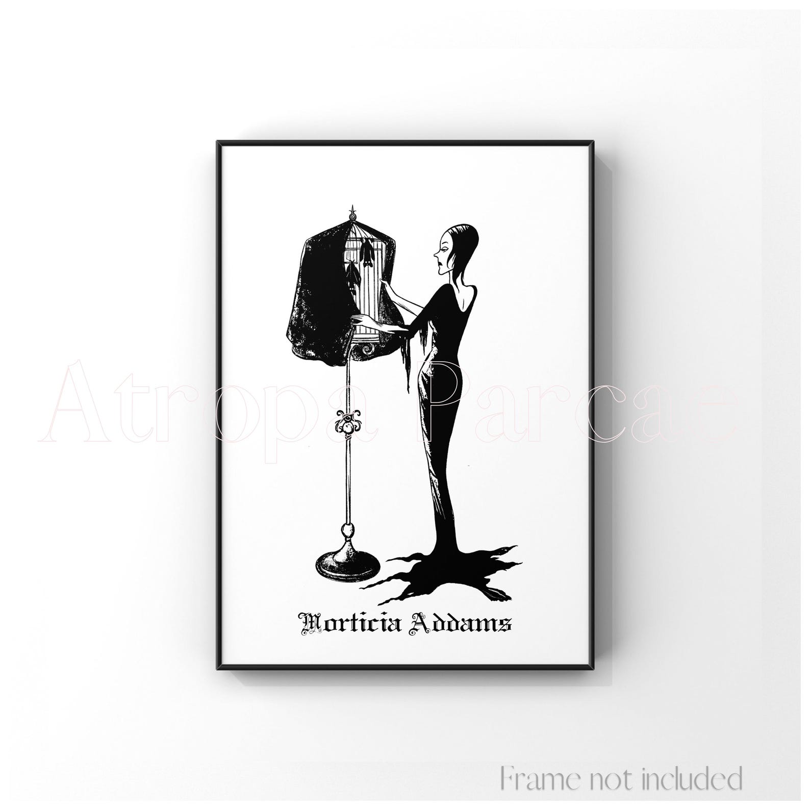 Morticia Addams Print Illustration Drawing Cara Mia Art Gothic Macabre ...