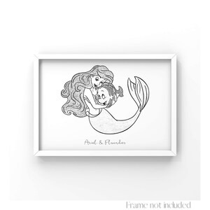 Ariel & Flounder Print the Little Mermaid Drawing Princess Walt Disney ...