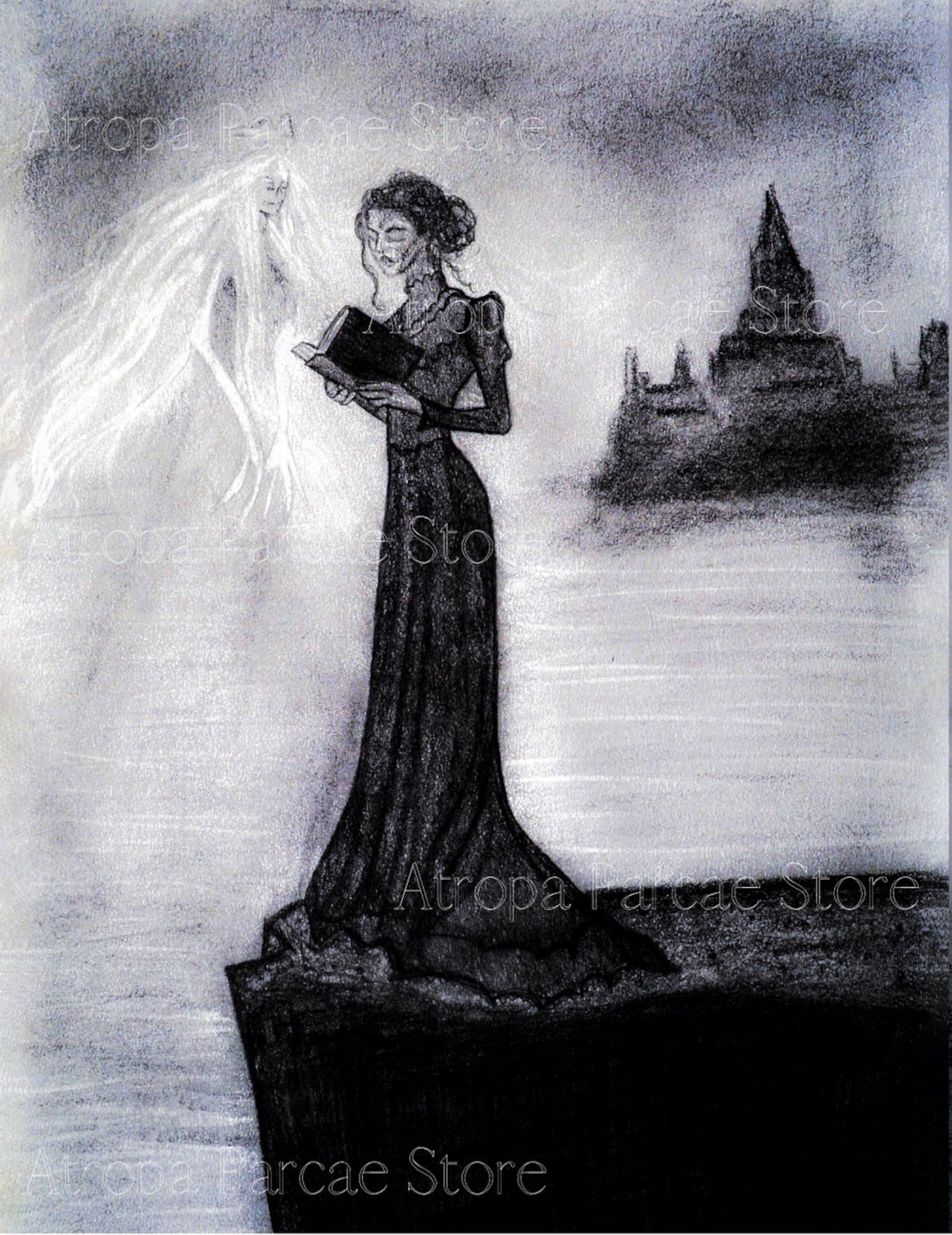 White Lady Dunluce Castle North Ireland Witchcraft Illustration Print ...