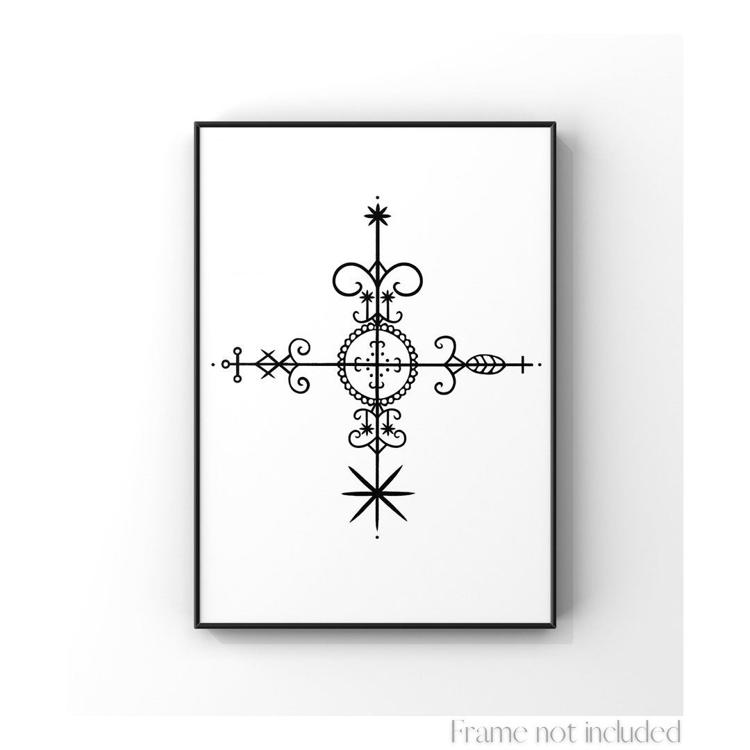 Veve Simbi Voodoo Symbol Print Loa Sigil Kongo Magic Poster Protection ...