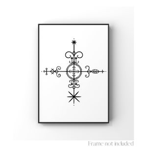 Veve Simbi Voodoo Symbol Print Loa Sigil Kongo Magic Poster Protection ...