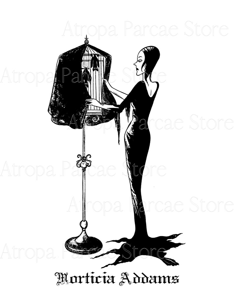 Morticia Addams Print Illustration Drawing Cara Mia Art Gothic - Etsy