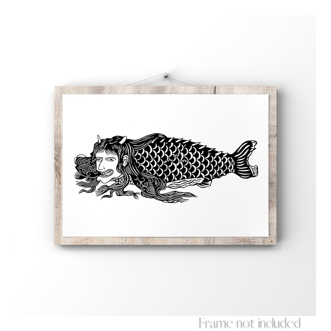 Ningyo Siren 人魚 Fish Illustration Print Sea Creature Japanese Mythology ...