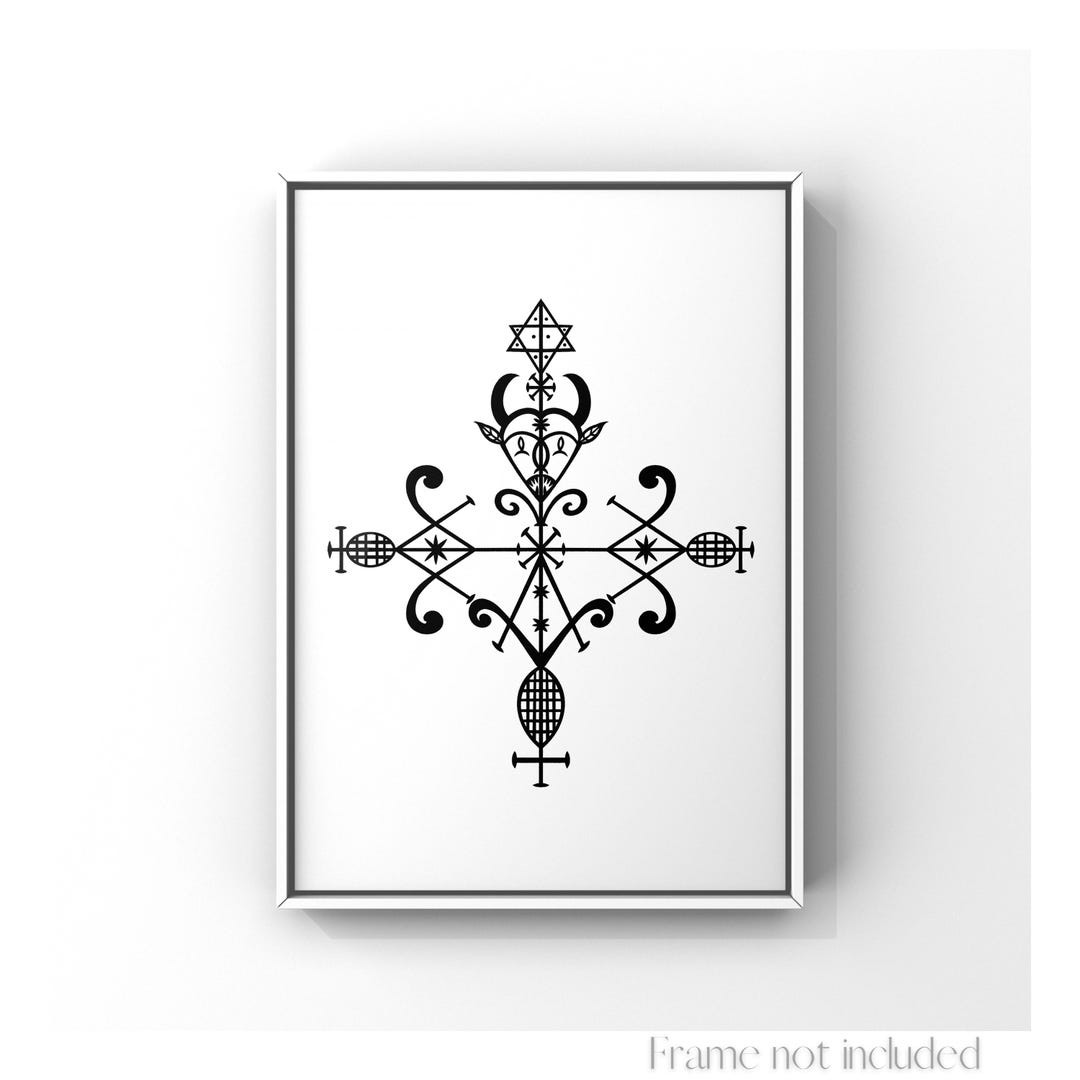 Veve Bossou Voodoo Tricorn Bull Symbol Print Loa Sigil Magic Poster ...