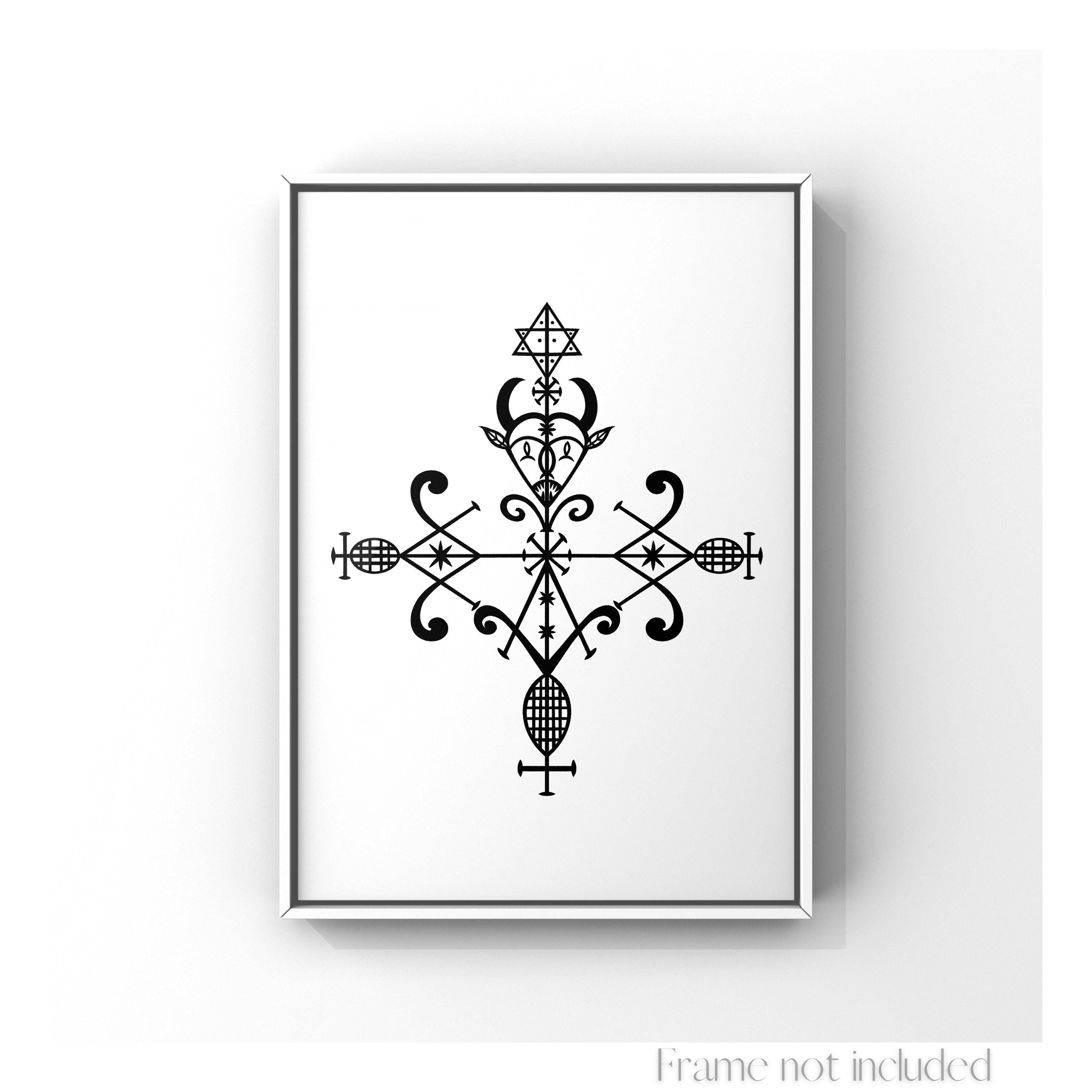 Veve Bossou Voodoo Tricorn Bull Symbol Print Loa Sigil Magic Poster ...