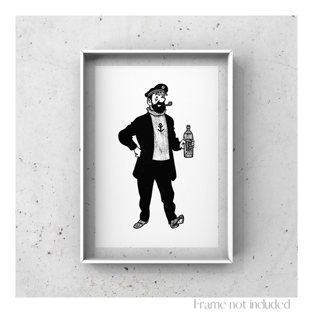 Captain Haddock the Adventures of Tintin Illustration Print Drawing ...
