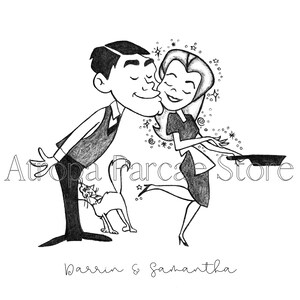 Bewitched Print Elizabeth Montgomery Illustration Darrin & Samantha ...