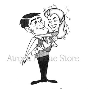 Bewitched Print Elizabeth Montgomery Illustration Samantha & Darrin ...