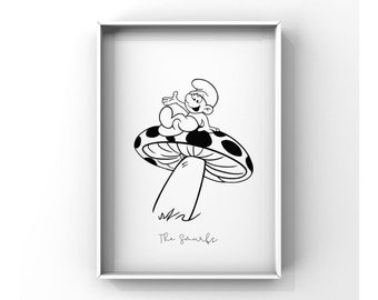 The Smurfs Print Illustration the Smurfs Anime Cartoon Vintage Art Minimalist Poster Wall Decor Retro Etsy