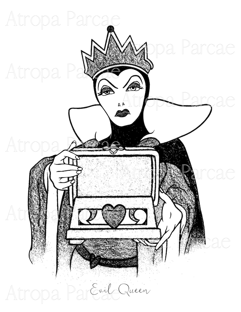 Evil Queen Print Snow White Drawing Villain Walt Disney - Etsy