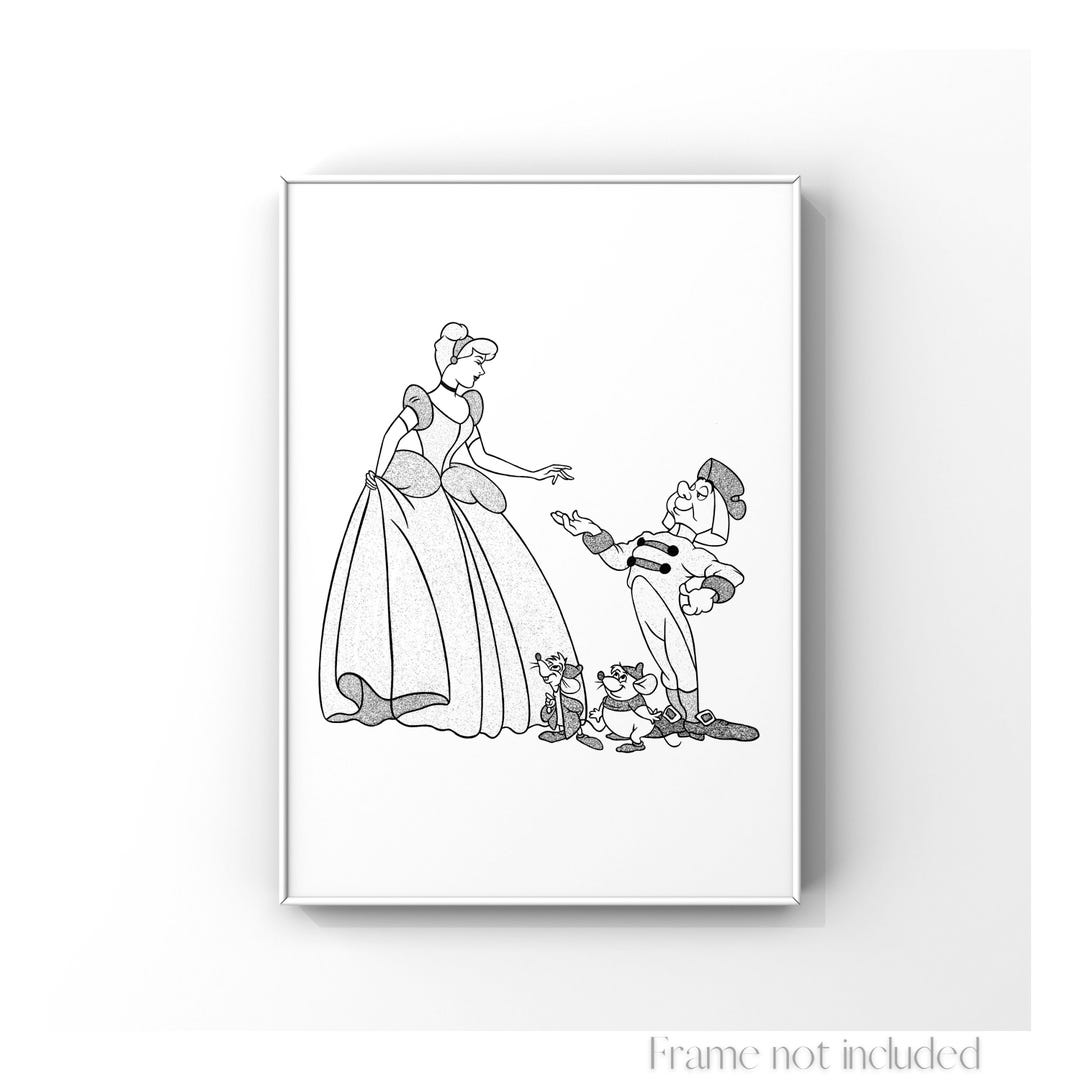 Princess Cinderella & Friends Print Bruno - Gus - Jack Drawing Walt ...