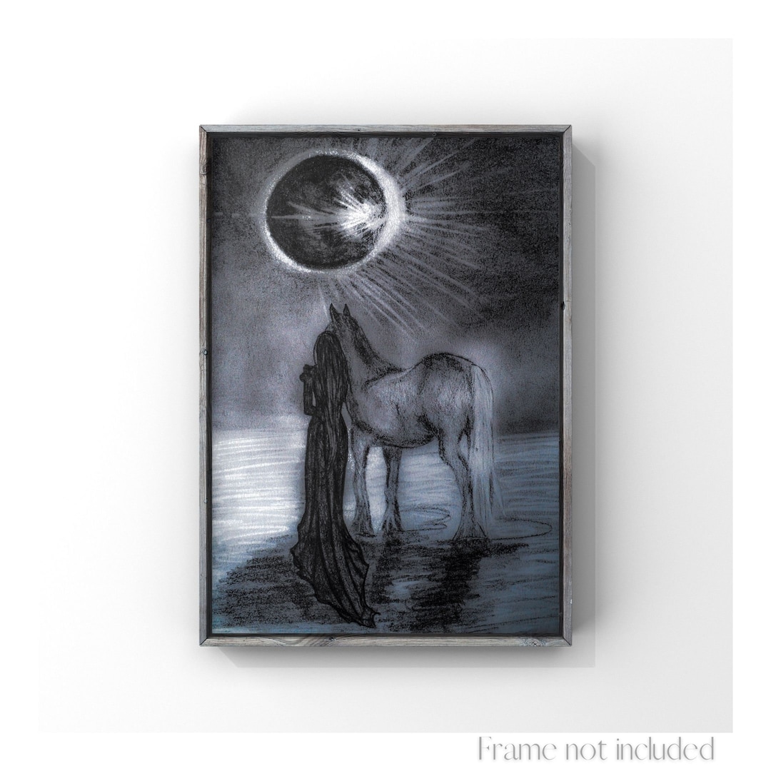 Rhiannon & Gullfaxi Illustration Print Horse Nordic Mythology Drawing ...