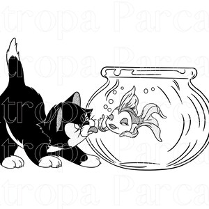 Figaro & Cleo Pinocchio Print Walt Disney Illustration Cat Anime Fish ...