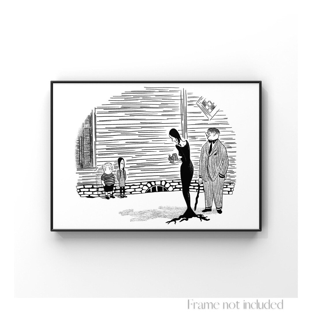 Addams Family Print Illustration Drawing Art Gothic Macabre Black Anime ...