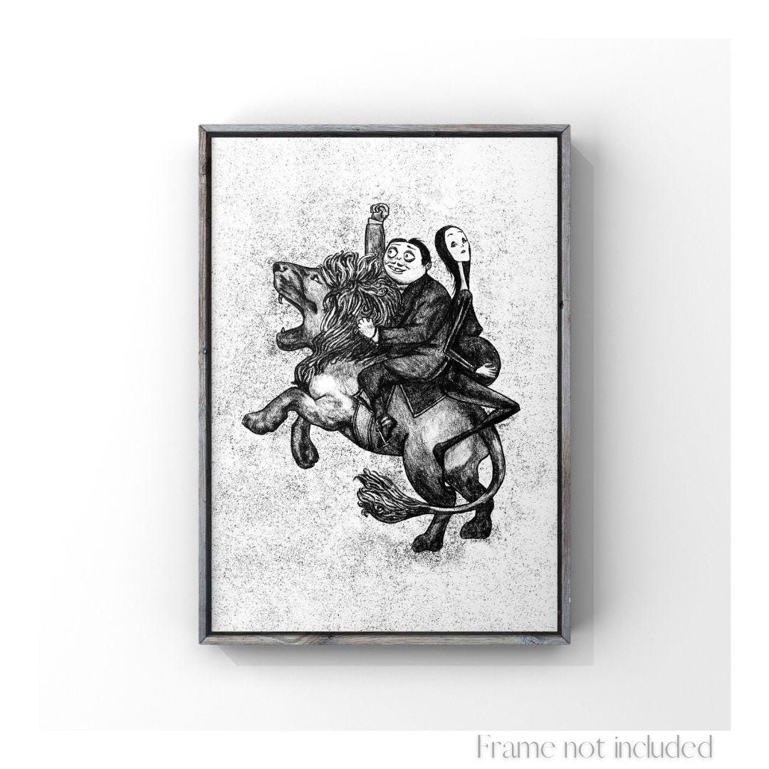 Gomez and Morticia Addams Print Kitty Kat Lion Illustration Drawing ...