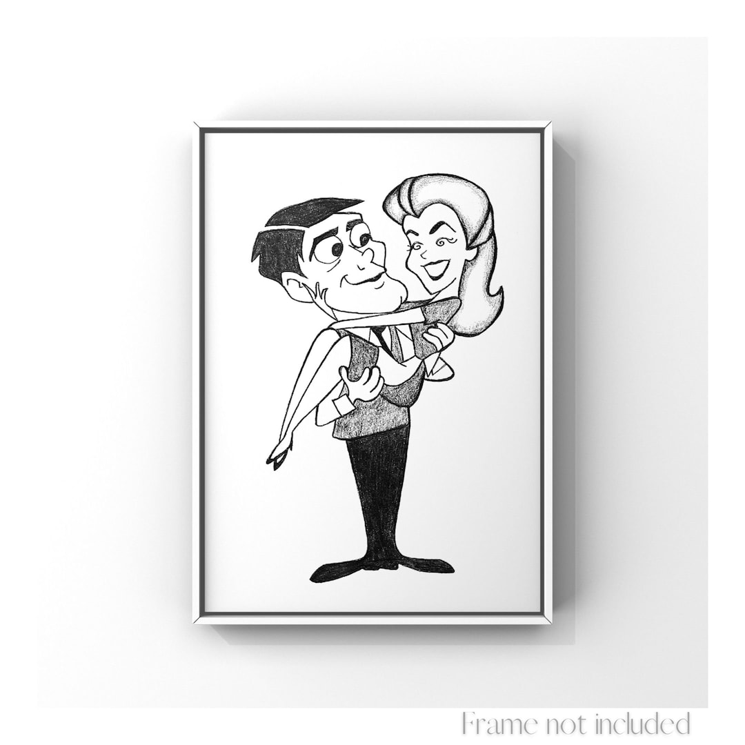 Bewitched Print Elizabeth Montgomery Illustration Samantha & Darrin ...