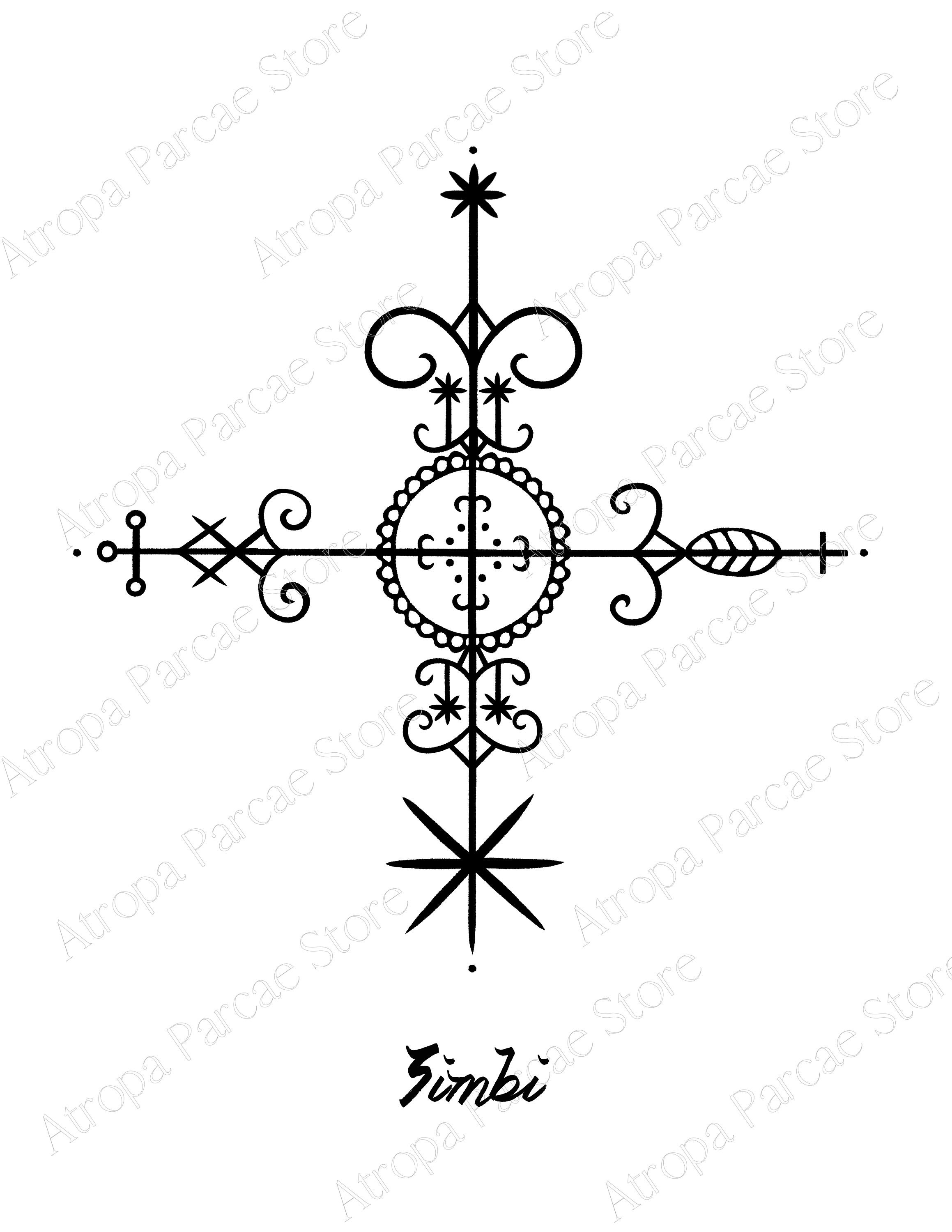 Veve Simbi Voodoo Symbol Print Loa Sigil Kongo Magic Poster Protection ...