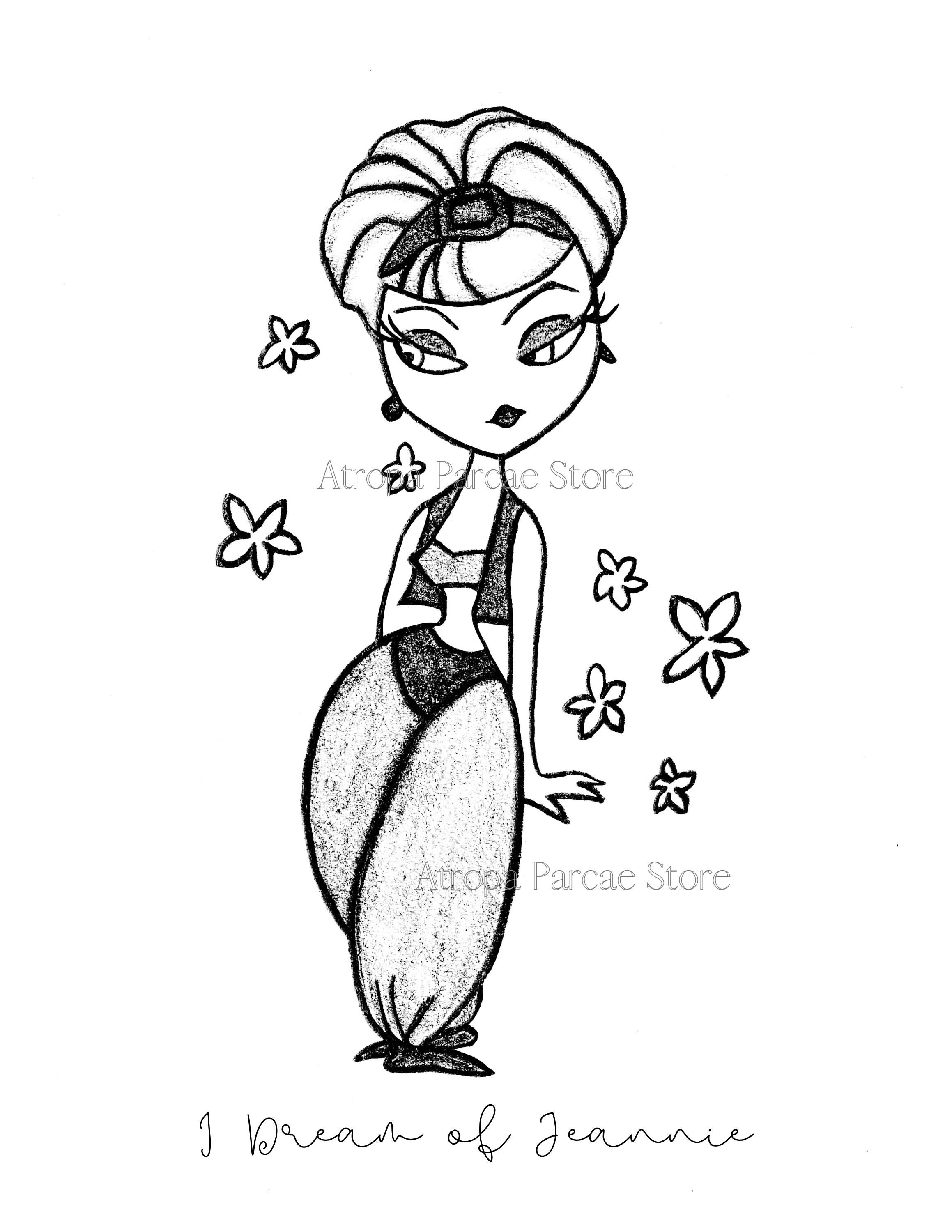 I Dream of Jeannie Barbara Eden Illustration Print Drawing | Etsy Canada