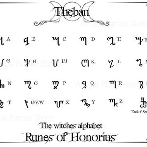 Theban Alphabet Print Runes of Honorius Witch Script Decoration Magic ...