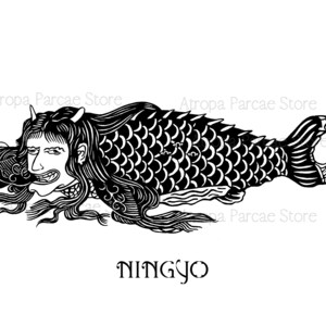 Ningyo Siren 人魚 Fish Illustration Print Sea Creature Japanese Mythology ...