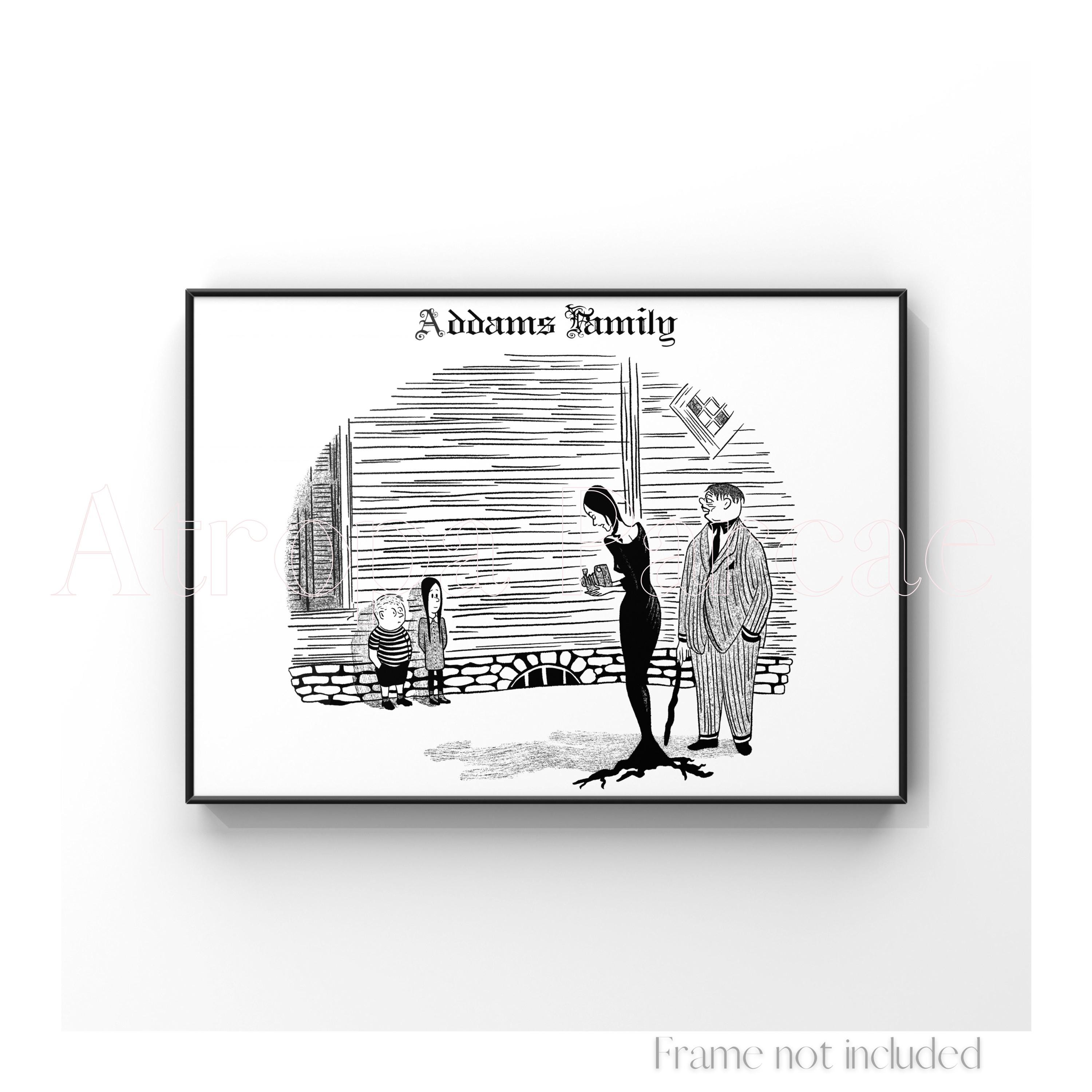 Addams Family Print Illustration Drawing Art Gothic Macabre Black Anime ...