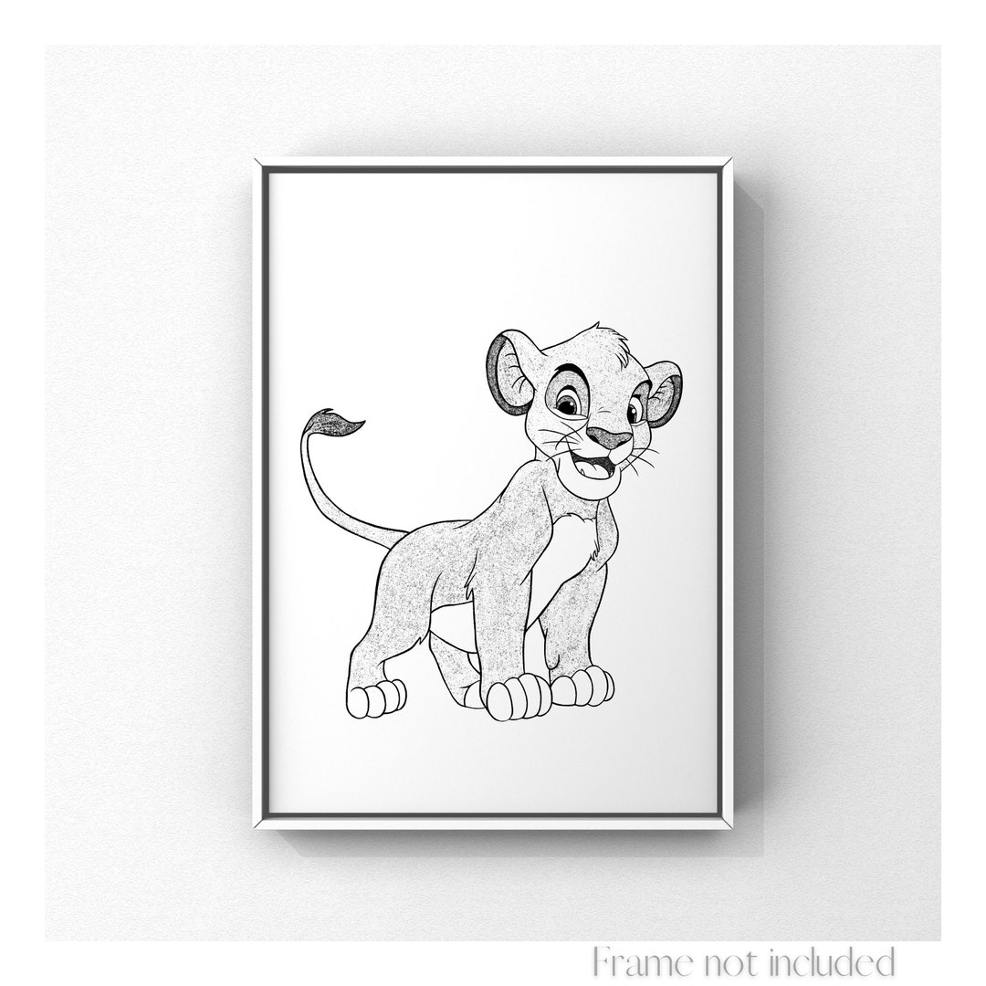 Simba Print Lion King Drawing Walt Disney Illustration Nursery Baby ...