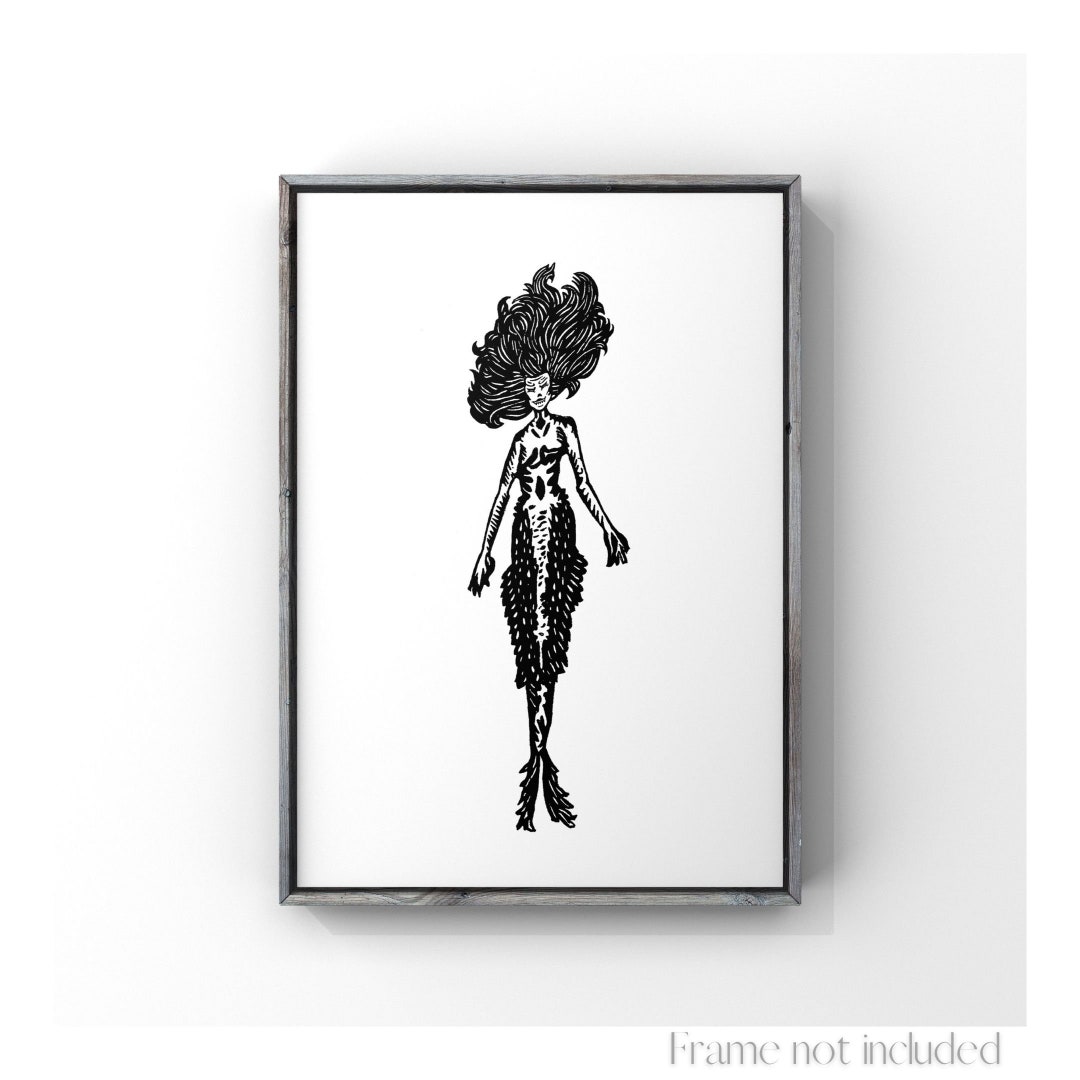 Mermaid Siren Illustration Monster Print Aquatic Creature Skeleton ...