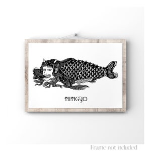 Ningyo Siren 人魚 Fish Illustration Print Sea Creature Japanese Mythology ...