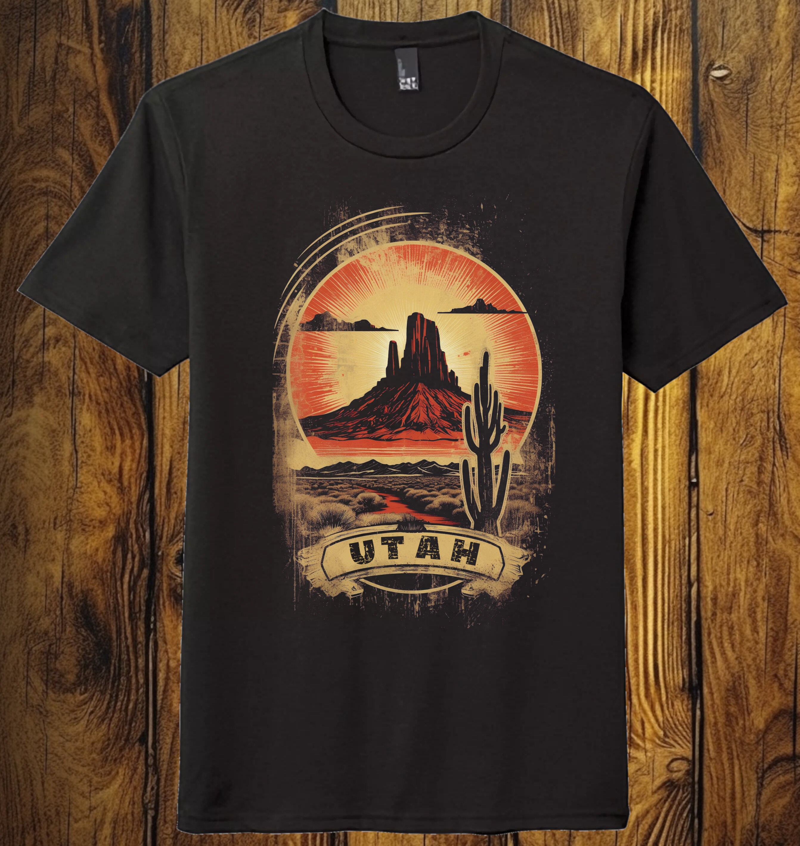 Red Rock Desert Mountain Utah Cactus Tshirt Graphic Shirt Black Unisex ...