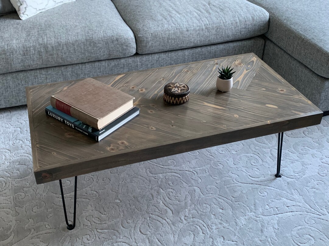 Modern Rustic Herringbone Coffee Table With Hairpin Legs - Etsy