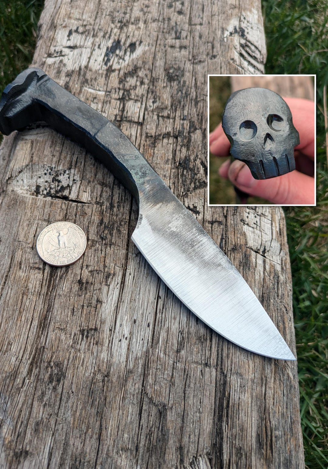 Hand Forged Skull Pommel Railroad Spike Knife, Drop Point, HC Stamped ...