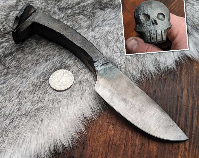 Hand Forged Skull Pommel Railroad Spike Knife Drop Point - Etsy