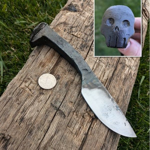 Hand Forged Skull Pommel Railroad Spike Knife, Drop Point, HC Stamped ...