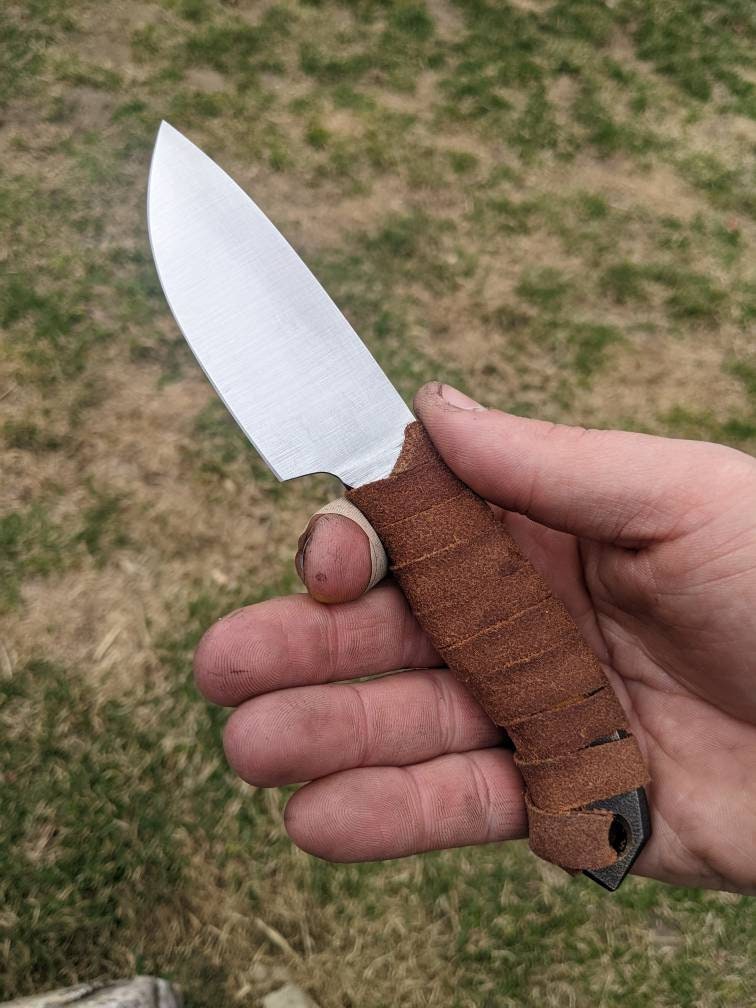 Drop Point Knife Hand Forged Spring Steel and Dark Leather | Etsy