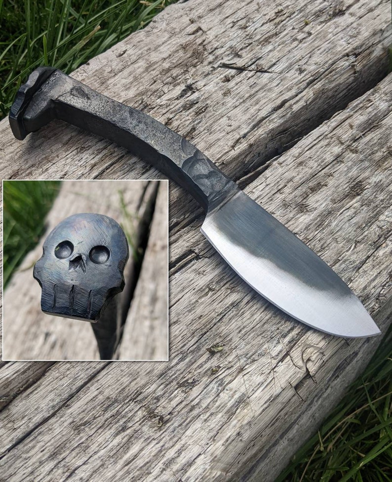 Hand Forged Skull Pommel Railroad Spike Knife Drop Point - Etsy