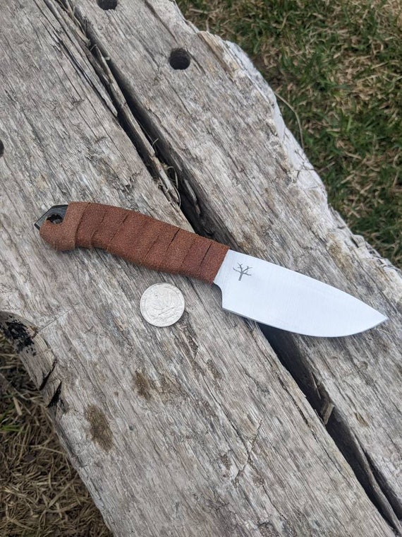 Drop Point Knife Hand Forged Spring Steel and Dark Leather | Etsy