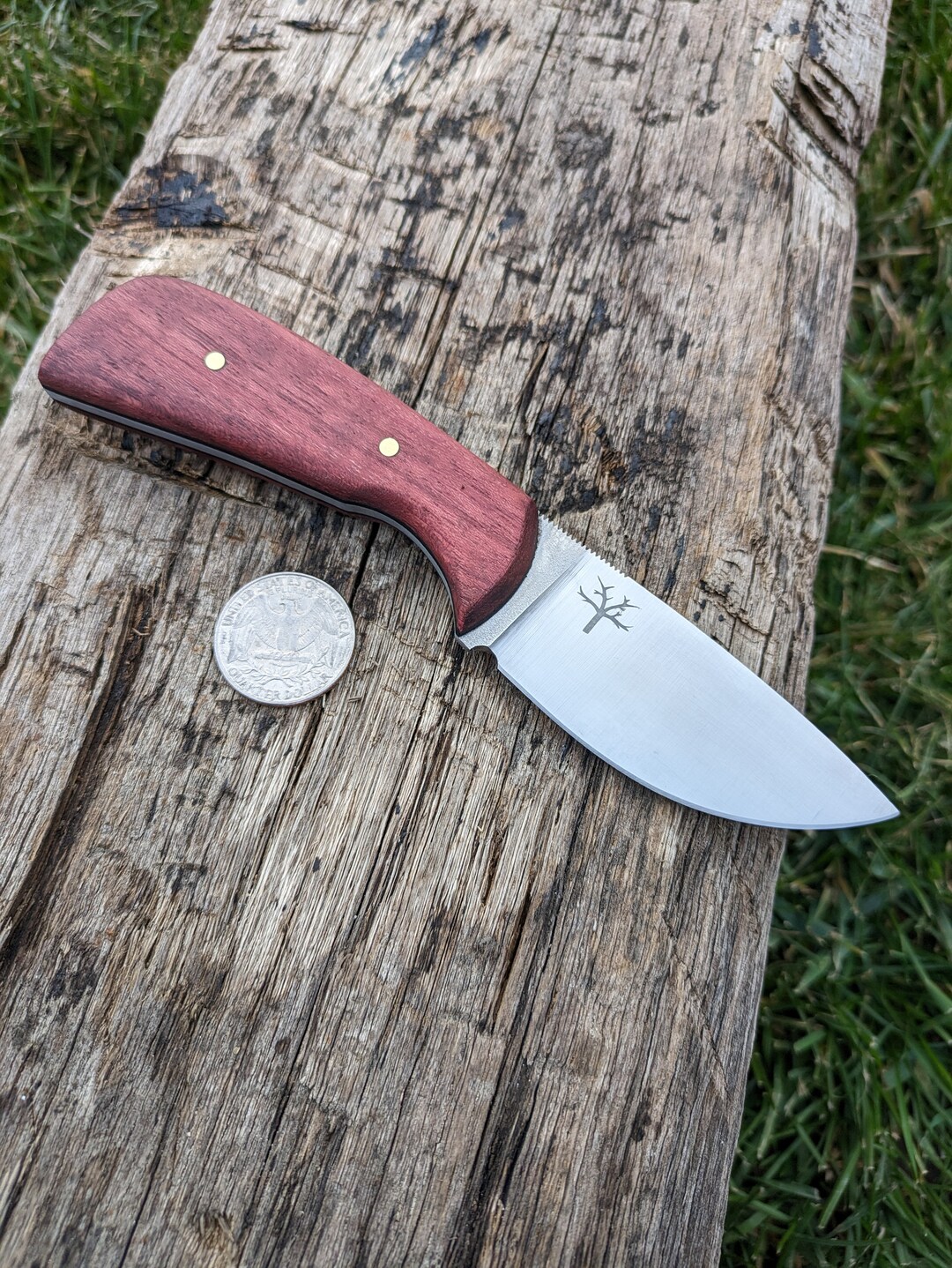 Handmade Full Tang Drop Point Knife, Purple Heart Wood Handle, Leather ...