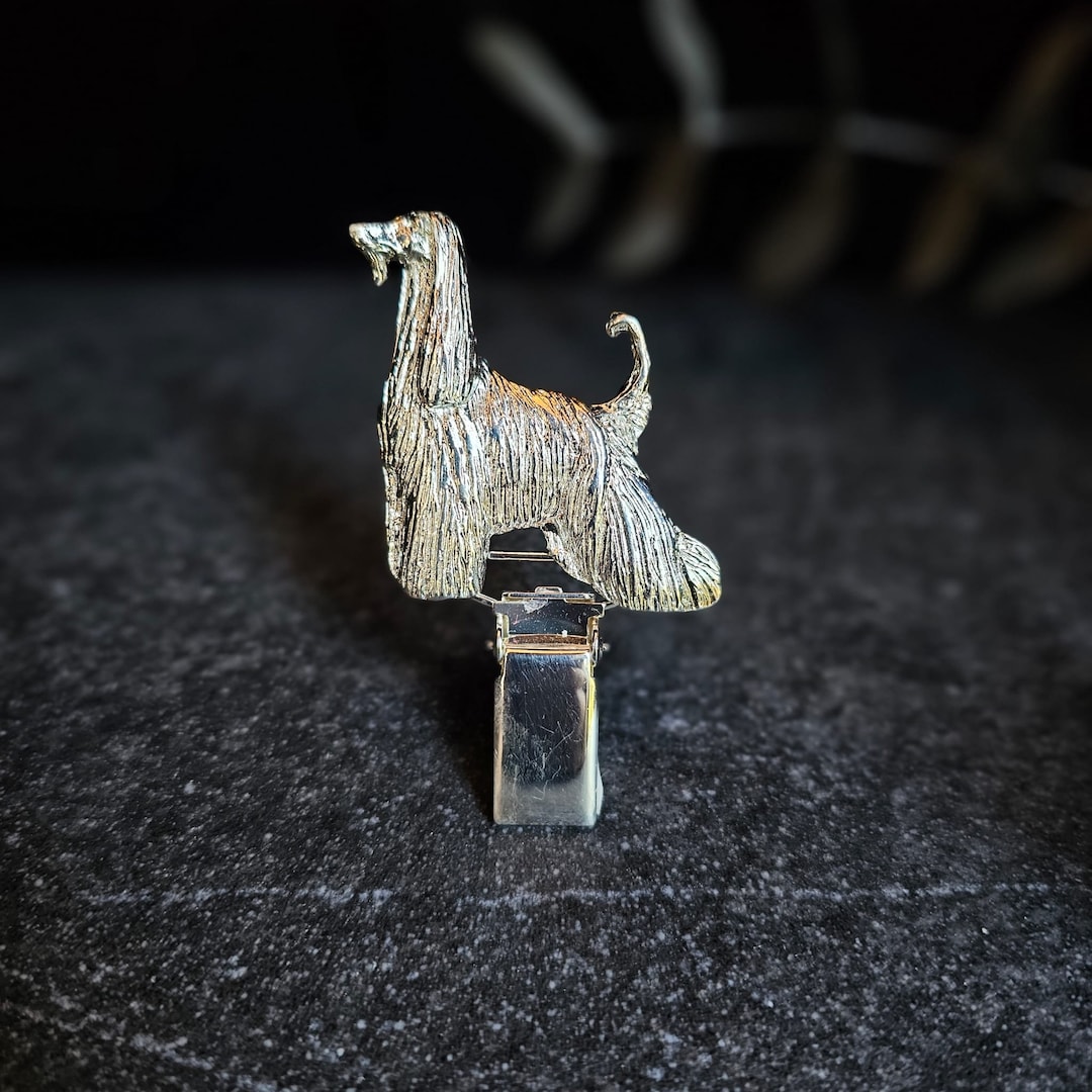 Afghan HOUND NUMBER HOLDER Brooch – Gold Plated Dog Show Ring Clip ...
