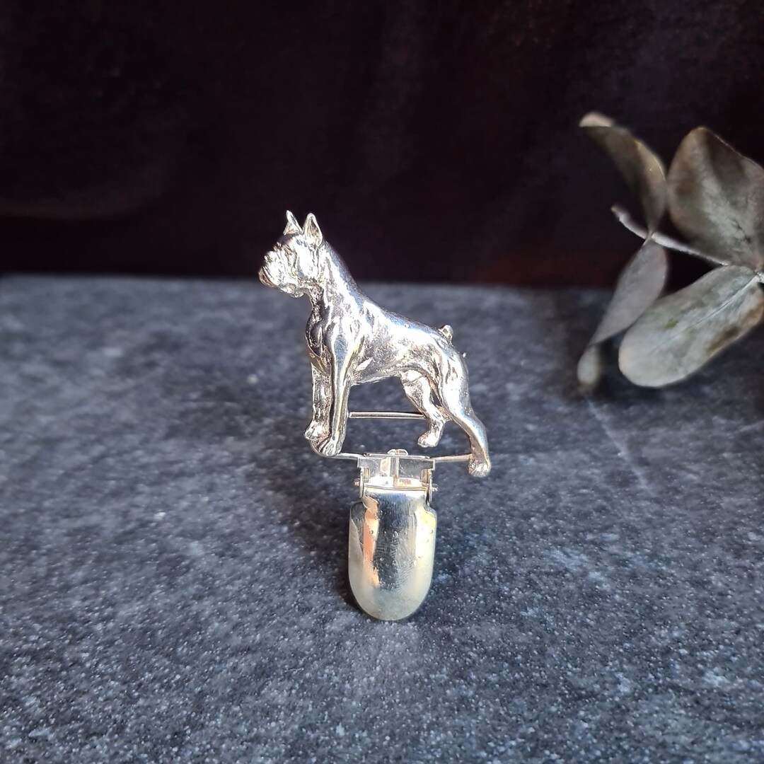 Pewter Boxer Dog Brooch: Elegant Number Holder Clip, Dog Show Gift - Etsy