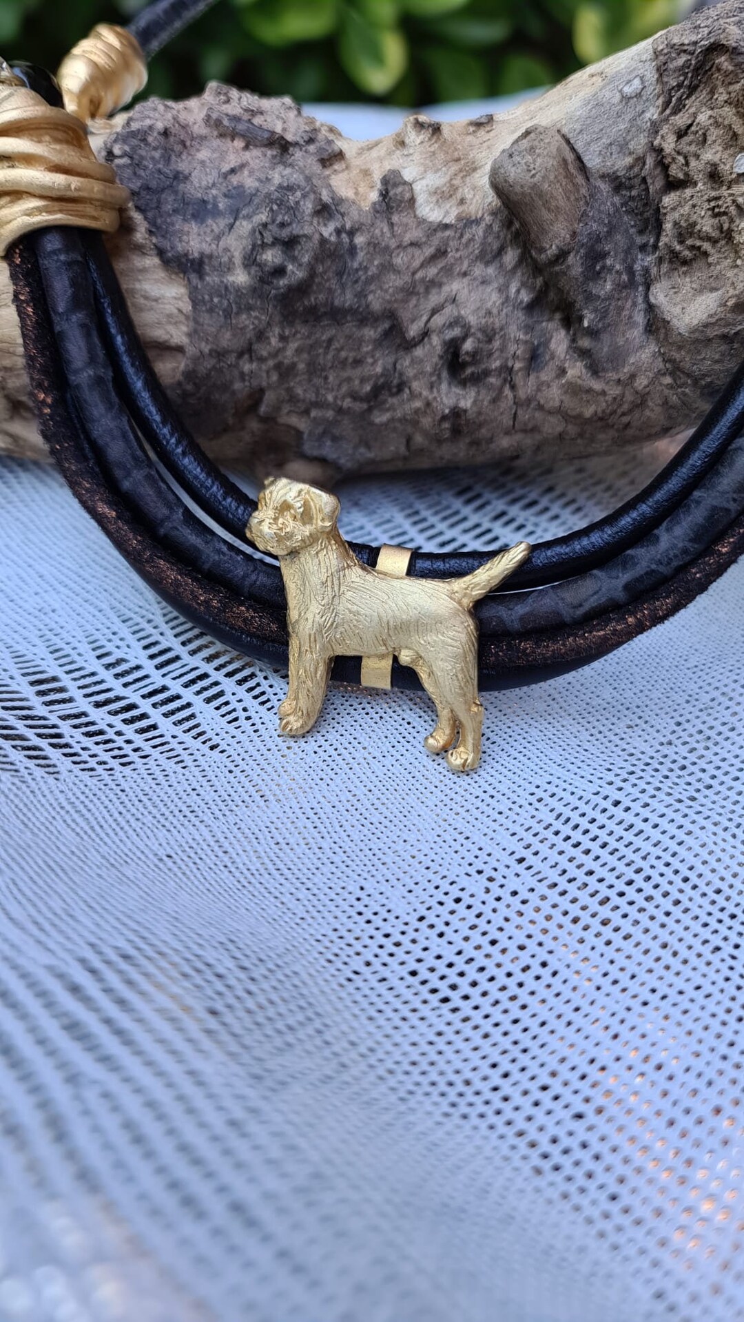 Border Terrier Chocker, Chocker Dog Pedant, Black and Gold Chocker ...